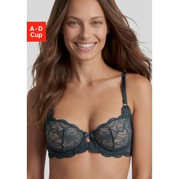 Lascana Damen B&uuml;gel-BH "Nikoletta", Gr. 70, blau, Spitze, Obermaterial: 88% Polyamid, 12% Elasthan, BHs, aus floraler Stickereispitze, sexy Dessous