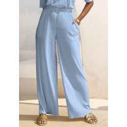 Lascana Damen Schlupfhose "mit Plisseefalten und weitem, luftigem Bein", blau, Gr. 44, unifarben, Jersey, Obermaterial: 94% Polyester, 6% Elasthan,