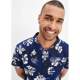 bonprix Herren Poloshirt, blau, Gr. 52, bedruckt, gebl&uuml;mt, Jersey, Obermaterial: 100% Baumwolle, Shirts, Kurzarm, mit Polokragen mit Knopfleiste, aus