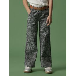 name it M&auml;dchen Bootcuthose "NKFROSE WIDE TWI PANTS 4444-TD NOOS", grau, Gr. 140, bedruckt, Web, Obermaterial: 100% Baumwolle, Hosen