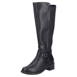 Rieker Damen Stiefel, Gr. 36, schwarz, Elastischer Einsatz, Lederimitat, unifarben, Schuhe, Langschaftstiefel, Stretchstiefel mit herausnehmbarer