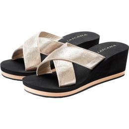 Lascana Damen Badepantolette "Badeschuhe, Flip Flop, Badelatsche, Sandale", Gr. 41, gold, Obermaterial: 100% Textilmaterial. Decksohle: 100%