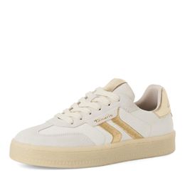 Tamaris Damen Plateausneaker, Gr. 36, beige, Leder, Lederimitat, unifarben mit Farbeinsatz, Schuhe, Schn&uuml;rschuh, Halbschuh, Freizeitschuh mit