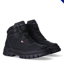 Tommy Hilfiger M&auml;dchen Schn&uuml;rboots, Gr. 36, schwarz, Lederimitat, Textil, Schuhe, Herbstboots, Outdoorboots mit weich gepolstertem Schaftrand