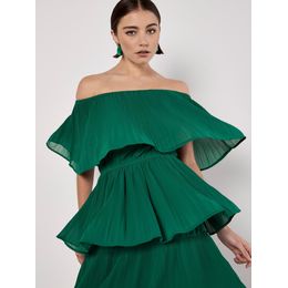 Apricot Damen Partykleid "Plissee Lagen-Bardot-Minikleid", gr&uuml;n, Gr. 36, unifarben, gewebt, Obermaterial: 100% Polyester PES., Kleider, im Lagenlook