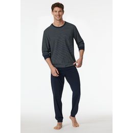 Schiesser Herren Schlafanzug "Comfort Essentials", Gr. 106, blau, Single Jersey, Obermaterial: 100% Baumwolle, gestreift, unifarben, Homewear-Sets,