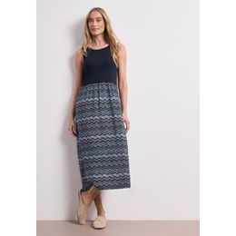 Street One Damen Midikleid, blau, Gr. 44, gemustert, Web, Obermaterial: 97% Viskose, 3% Elasthan, Kleider, mit Struktur-Rock und Zick-zack-Muster