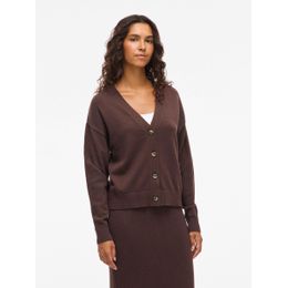Vila Damen Strickjacke "VIRIL V-NECK KNIT CARDIGAN - NOOS"coffee bean, Gr. S, unifarben, Feinstrick, Obermaterial: 50% Viskose, 28% Polyester, 22%