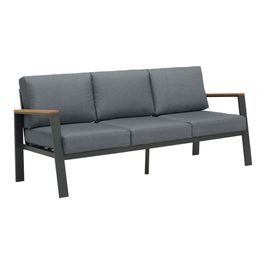 Ambia Garden Loungesofa, Anthrazit, Grau, Natur, Holz, Metall, Textil, Eukalyptusholz, massiv, 3-Sitzer, F&uuml;llung: Komfortschaum,Schaumstoff, Komfortschaum, 191x74x75 cm, Loungem&ouml;bel, Outdoorsofas