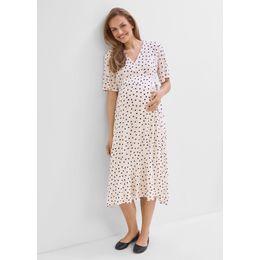 bonprix 2-in-1 Umstands- und Stillkleid aus leichtem Viskose- Crepe, beige, Gr.42, Festliches P&uuml;nktchenkleid f&uuml;r die Schwangerschaft und danach