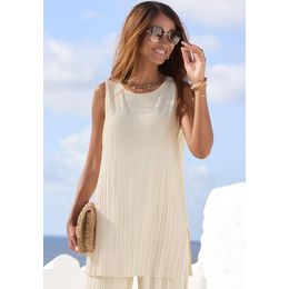 Lascana Longtop beige Gr. 36/38 f&uuml;r Damen. Mit Rundhals. Figurumspielend