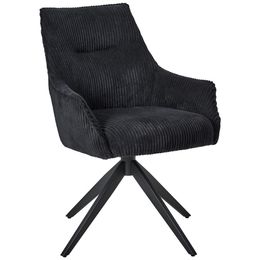 Mid.you Armlehnstuhl Cord, Schwarz, Metall, Textil, Drehkreuz, 61x87x65 cm, Sitzfl&auml;che 360&deg; drehbar, Esszimmer, St&uuml;hle, Esszimmerst&uuml;hle, Armlehnenst&uuml;hle