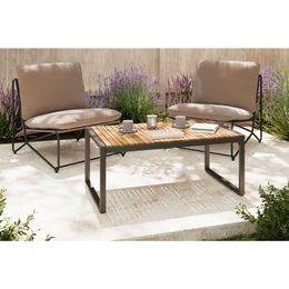Ambia Garden Loungetisch, Grau, Holz, Metall, Akazie, Hartholz, rechteckig, Flachrohr, 110x45x62 cm, Loungem&ouml;bel, Loungetische
