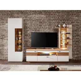 Stylife Wohnwand Fresno, Wei&szlig;, Eiche Artisan, Glas, Holzwerkstoff, 3-teilig, 3 Glasb&ouml;den 5 Holzb&ouml;den F&auml;cher, 1 Schublade(n) Schubladen, 296x201x47 cm, Typenauswahl, Beim&ouml;bel erh&auml;ltlich, stehend, Wohnzimmer, Wohnw&auml;nde, Anbauw&auml;nde