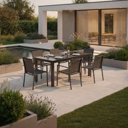 Gardenson Gartentisch, Graphit, Metall, Glas, rechteckig, eckig, 80-120x75.5x70 cm, ausziehbar, Gartenm&ouml;bel, Gartentische, Gartentische ausziehbar
