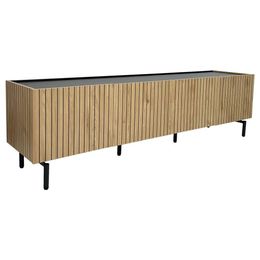 Milino Lowboard Lino, Schwarz, Eiche, Metall, Holzwerkstoff, 181x50x40 cm, Typenauswahl, Beim&ouml;bel erh&auml;ltlich, stehend, Wohnzimmer, Wohnw&auml;nde, Lowboards, Lowboards stehend