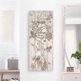 Bilderwelten Wandgarderobe Holzpalette Welcome with Butterfly