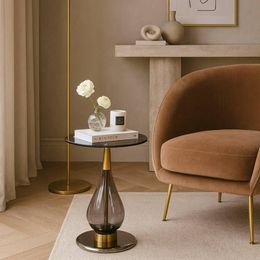 Pharao24.de Designertisch Glastisch in Goldfarben und Grau transparent