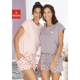 VIVANCE DREAMS BY LASCANA Pyjama pink Gr. 48/50 f&uuml;r Damen. Rundhals und Allover-Druck. Basic. Nachhaltig.