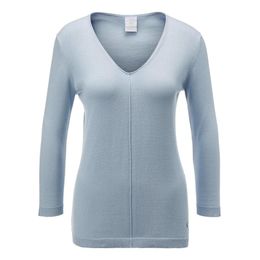 Madeleine Mode MADELEINE Schlichter Baumwollpullover mit V-Ausschnitt in bleu | Gr.: 36