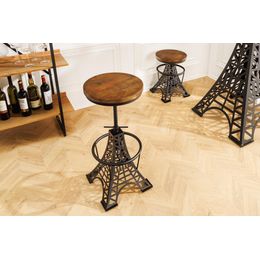 Riess Ambiente H&ouml;henverstellbarer Barhocker PARIS LOFT dunkelbraun Mangoholz Eiffelturm-Design Riess-Ambiente f&uuml;r K&uuml;che Tresenhocker Bistrohocker K&uuml;chenhocker...