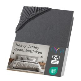 NYVI Spannbettlaken DreamScience Heavy Jersey - Spannbetttuch, Formstabil, 160g/m&sup2;, Rundum-Gummizug, B&uuml;gelfrei Farbe:anthrazit;Gr&ouml;&szlig;e:120x200 - 130x200 cm