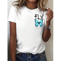 RMK T-Shirt Butterfly WEISS-T&uuml;rkis (kleines Motiv) | Gr.: M