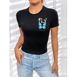 RMK T-Shirt Butterfly SCHWARZ-T&uuml;rkis (kleines Motiv) | Gr.: XS