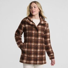 LANDS' END Gemusterte Boucl&eacute;-Jacke, Damen, size: regular, Braun, Polyester, by Lands' End