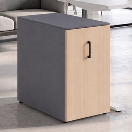 Aktenschrank MCW-Q27, B&uuml;roschrank Stahlschrank, St&uuml;tzrad Stauf&auml;cher, Metall 74x43x80cm ~ dunkelgrau, Holzfront
