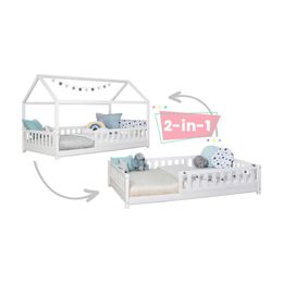 Livetastic Hausbett Duo 0406, Wei&szlig;, Holz, Kiefer, massiv,Schichtholz, H&ouml;he ca. 20 cm, 120x200 cm, bodentiefer Einstieg, Kinder- & Jugendzimmer, Kinderm&ouml;bel, Kinderbetten, Hausbetten