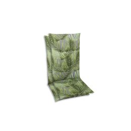 Sesselauflagenset, Gr&uuml;n, Grau, Textil, 2-teilig, Bl&auml;tter, F&uuml;llung: Schaumstoff, Vlies, 48x5x118 cm, Oeko-Tex&reg; Standard 100, pflegeleicht, f&uuml;r den Au&szlig;enbereich geeignet, mittels Gurtband zu befestigen, Outdoor-Kissen, Gartenstuhlauflagen, Hochlehner-Auflagen
