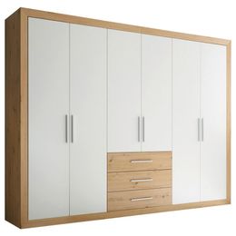 Mid.you Dreht&uuml;renschrank, Wei&szlig;, Eiche, 4 F&auml;cher, 3 Schublade(n) Schubladen, 289x225x59 cm, Blauer Engel, BQ - B&uuml;ndnis f&uuml;r Qualit&auml;t, Made in Germany, Schlafzimmer, Kleiderschr&auml;nke, Dreht&uuml;renschr&auml;nke