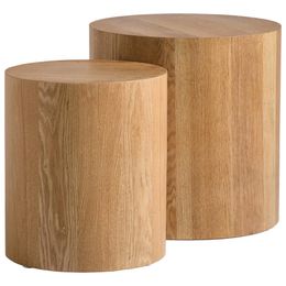Xora Beistelltischset Mike, Eiche, Holzwerkstoff, 2-teilig, rund, S&auml;ule, 30-38x34-39x30-38 cm, Wohnzimmer, Wohnzimmertische, Satztische