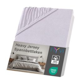 NYVI Spannbettlaken DreamScience Heavy Jersey - Spannbetttuch, Formstabil, 160g/m&sup2;, Rundum-Gummizug, B&uuml;gelfrei Farbe:silber;Gr&ouml;&szlig;e:120x200 - 130x200 cm