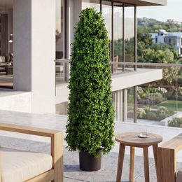 K&uuml;nstlicher Buchsbaum MCW-Q89, Buchs Buxus im Topf Dekobaum Kunstpflanze Kegel naturgetreu immergr&uuml;n Outdoor 120x35x35cm