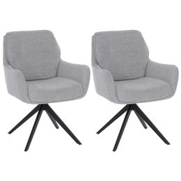 2er-Set Esszimmerstuhl MCW-Q37, K&uuml;chenstuhl drehbar Auto-Return, Stoff (680g/m&sup2;) Chenille Metall MVG ~ hellgrau