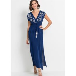 bonprix Maxikleid aus Viskose, blau, Gr.50, &Auml;rmelloses Maxikleid mit Verzierung und Bindeband, aus Viskose