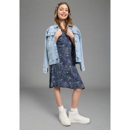 Kidsworld M&auml;dchen Jerseykleid "Viskose-Kleid mit Paisley Allover"marine gemustert, Gr. 128, Paisley, bedruckt, Single Jersey, Obermaterial: 95%