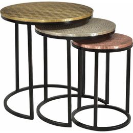 Sit Beistelltisch &raquo;Galway 3er Beistelltisch Set rund aus Mango mit Metallgestell&laquo; Set, 3 runde Satztische mit Mango-Platten & Metallapplikationen 