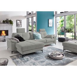 3C Carina Ecksofa &raquo;Burnaby bequem und modern, Breite 296cm, 12cm hoher Fu&szlig;, L-Form&laquo; 2 Kopfst&uuml;tzen, optional mit Schlaf- und motorischer Relaxfunktion 