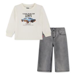 LEVI'S KIDS Jungen Shirt & Hose "LVB CAR LS & DENIM SET", wei&szlig;, Gr. 3M, bedruckt, Jersey, Obermaterial: 60% Baumwolle, 40% Polyester. Obermaterial 2:
