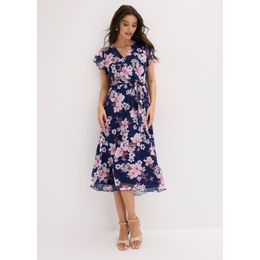 bonprix Damen Midikleiddunkelblau gebl&uuml;mt, Gr. 40, Obermaterial: 95% Polyester, 5% Elasthan. Futter: 95% Viskose, 5% Elasthan, Kleider, ausgestellte