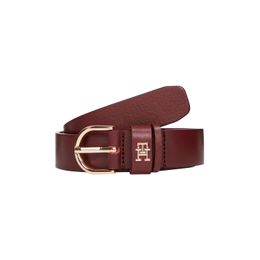 Tommy Hilfiger Damen Lederg&uuml;rtel "ESSENTIAL EFFORTLESS 2.5 cm breit GOLD"oxblood, Gr. 85, Rindsleder, G&uuml;rtel, Logoemblem, weiche Haptik, ovale