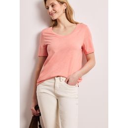 Street One Damen V-Shirt, rosa, Gr. 46, unifarben, Web, 50% Baumwolle, 50% Modal, Shirts, mit abgerundetem V-Ausschnitt