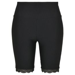 Urban Classics Herren Stoffhose "Urban Classics Damen Ladies High Waist Rib Lace Hem Cycle Shorts", schwarz, Gr. XS, unifarben, 86% Polyamid, 14%