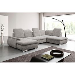 WERK2 Wohnlandschaft &raquo;Pula 356 x 237 cm modern und bequem&laquo; U-Form, XXL, Schlaffunktion, Bettkasten, verstellbare Kopfteile grau 100% Polyester B/H/T: 