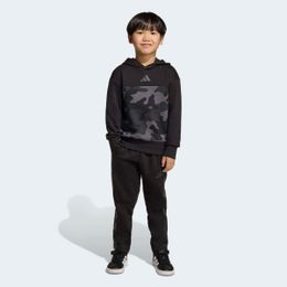 Jungen Trainingsanzug "LK CAMO FL SET", schwarz, Gr. 128, adidas Sportswear, Obermaterial: 70% Baumwolle, 30% Polyester, Sportanz&uuml;ge