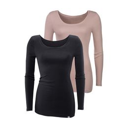 Bench. Langarmshirt 'aus feiner Rippware' mehrfarbig Gr. 40/42 f&uuml;r Damen. Tiefer Rundhals und Badge. Figurbetont. Nachhaltig.