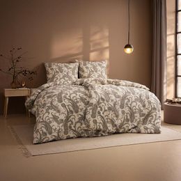 Estella Bettw&auml;sche &raquo;Varena&laquo; 2 beige Flanell, Bezug: 100% Baumwolle B/L: 155cm x 220cm, 1 Stk., 1 Stk., Flanell, B/L: 80cm x 80cm, 2